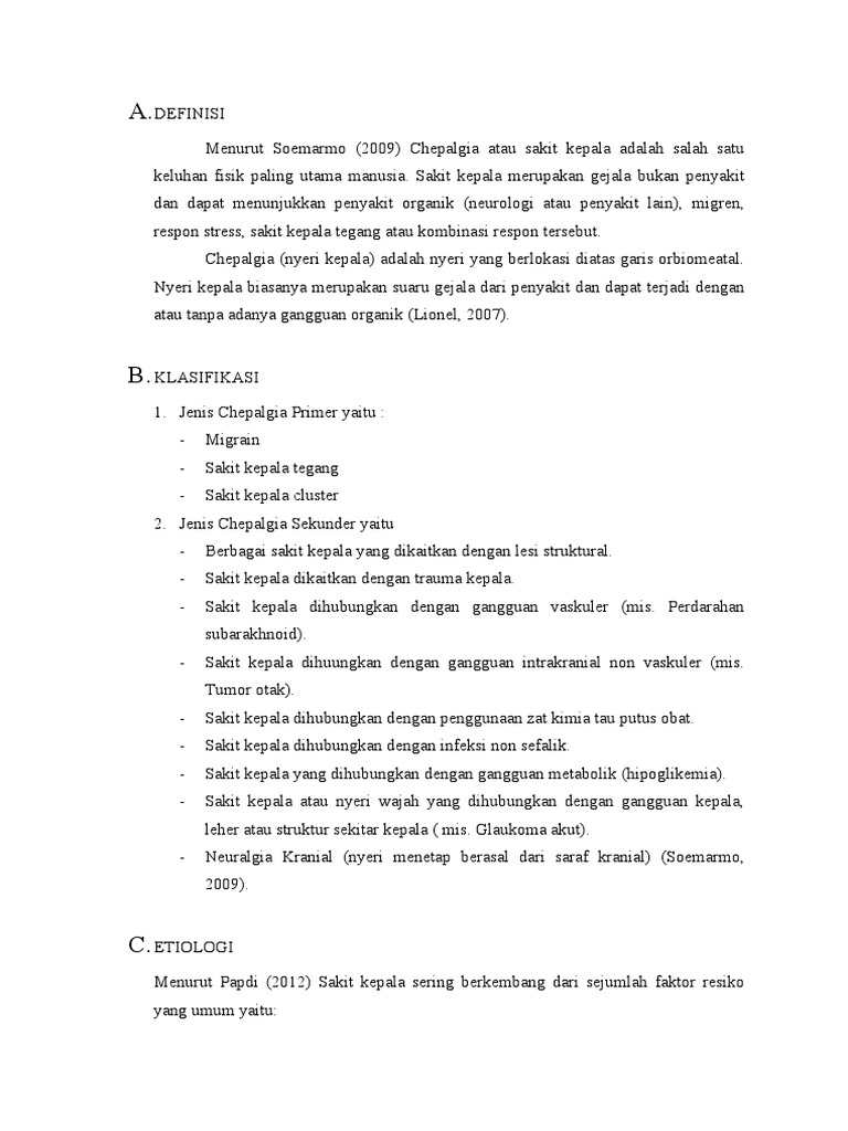 Panduan Lengkap Chepalgia: Definisi, Klasifikasi, dan Penanganan | PDF