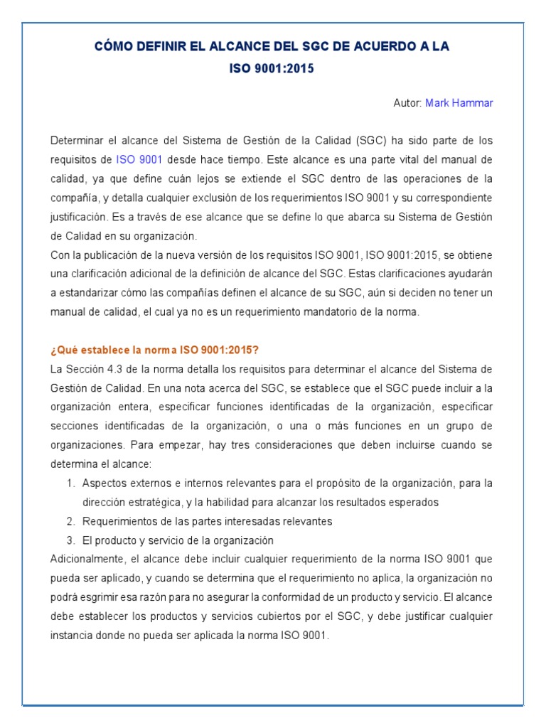 Cómo Definir Alcance SGC Iso 9001 2015 | PDF | Sistema de manejo de ...