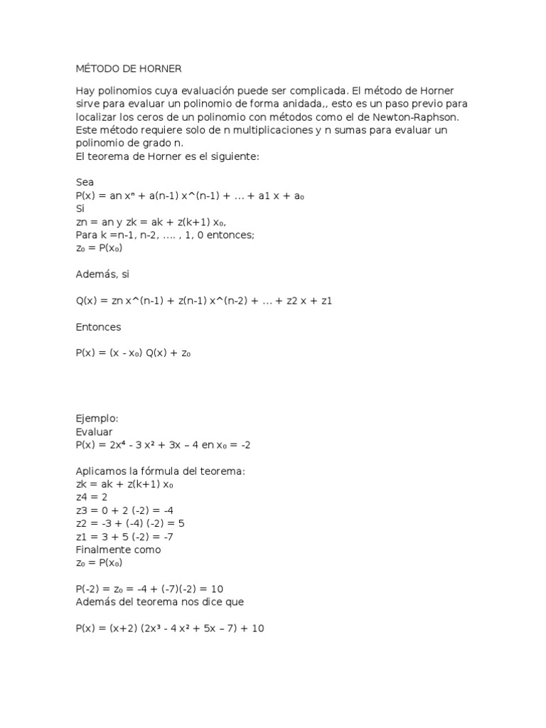 Método de Horner | PDF | Matemáticas Aplicadas | Relaciones matematicas