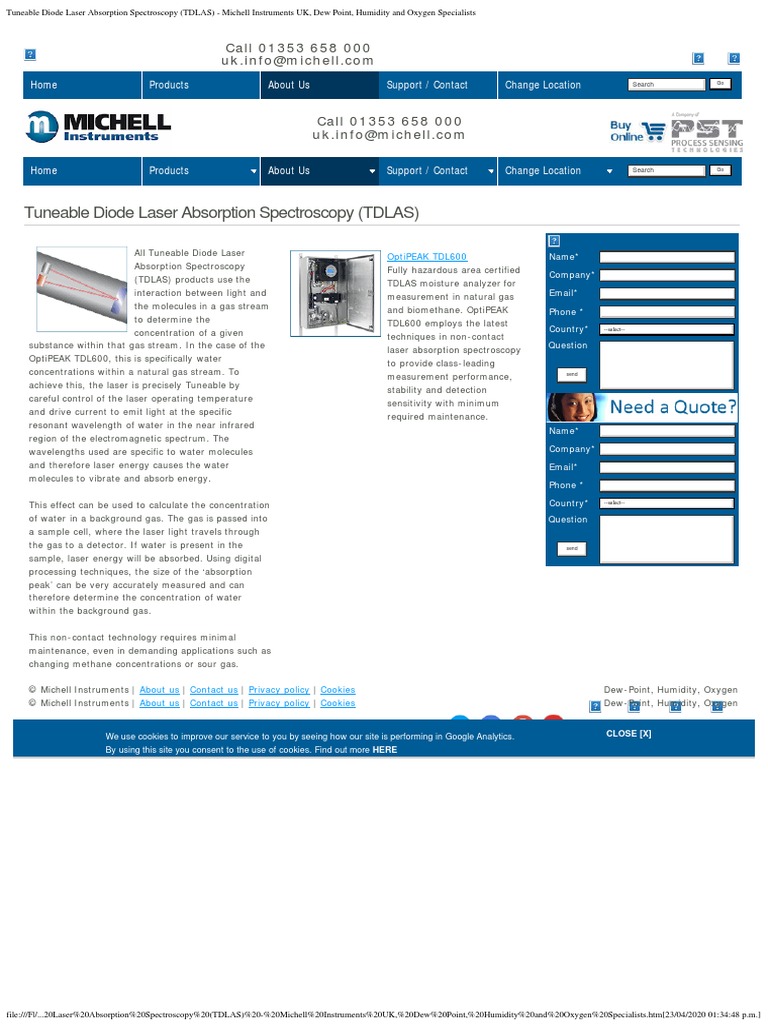 Tuneable Diode Laser Absorption Spectroscopy (TDLAS) - Michell ...