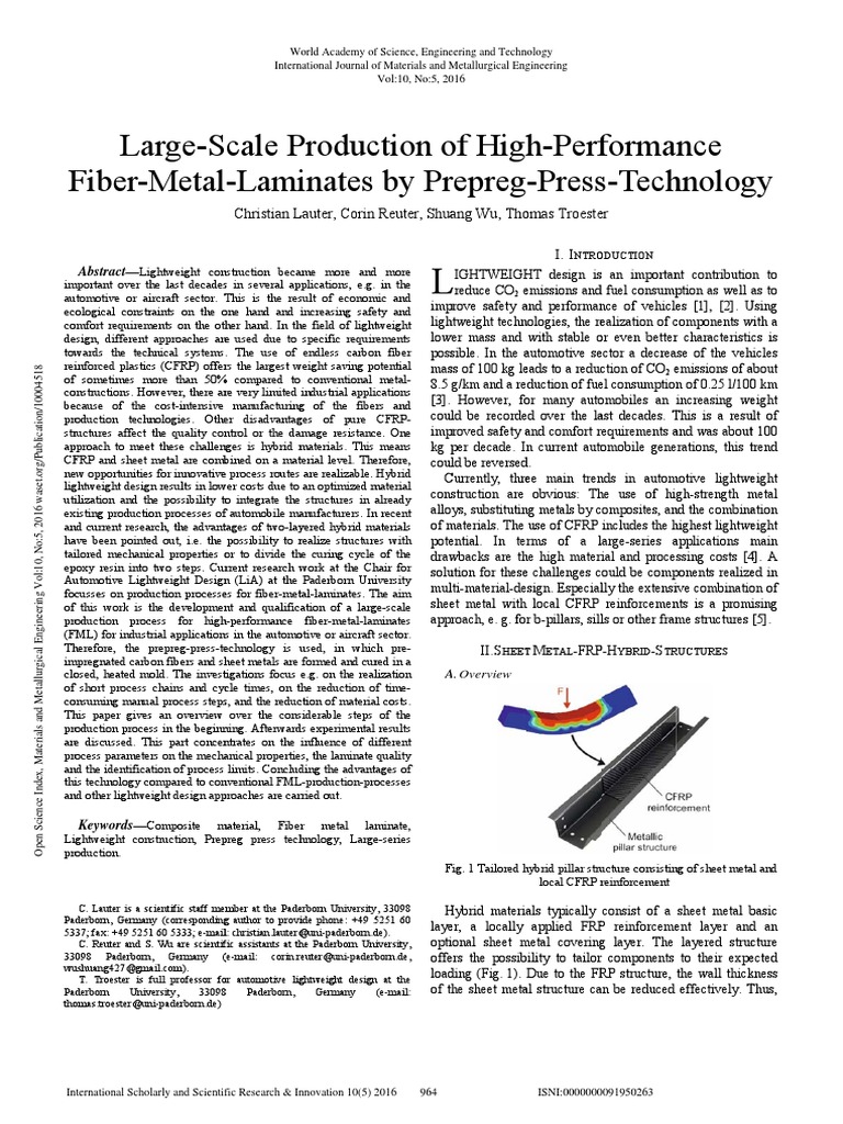 Large Scale Production of High Performance Fiber Metal Laminates by ...