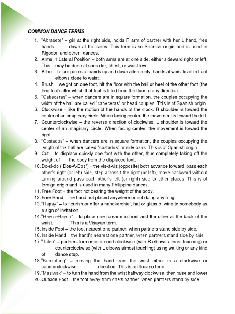 Activity For Lesson 3 Common Dance Terms | PDF | Dances | Waltzes