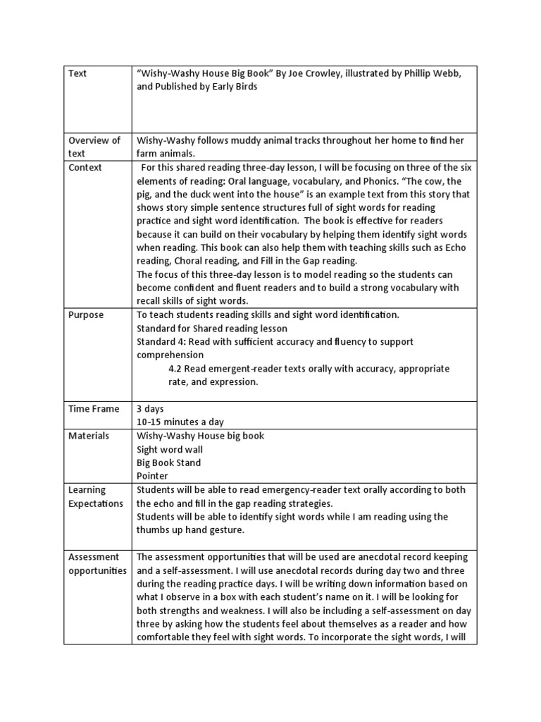 Shared Reading Lesson Plan | Download Free PDF | Phonics | Reading ...