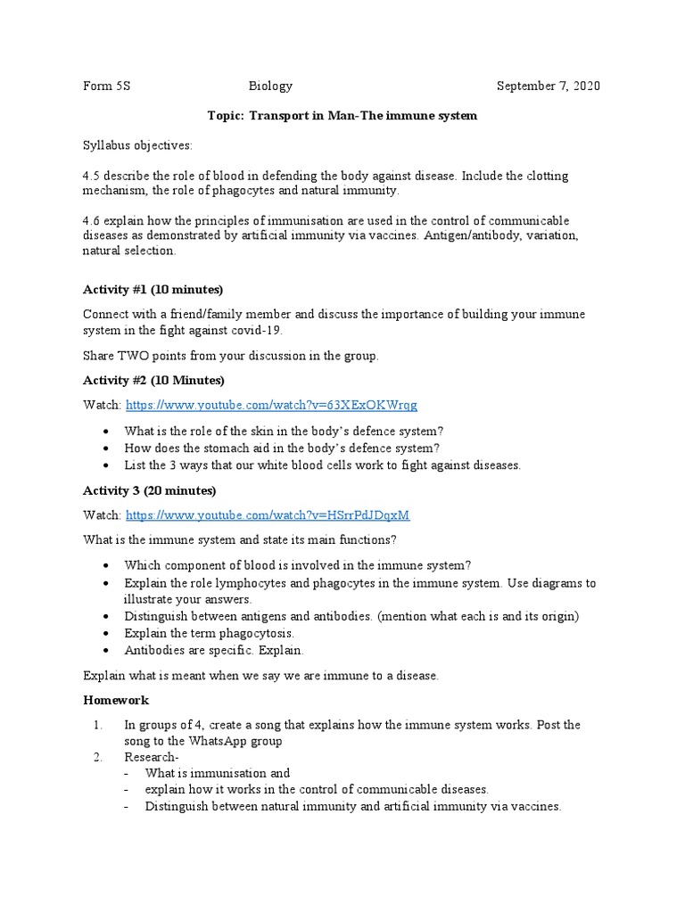 Immunity Worksheet | PDF