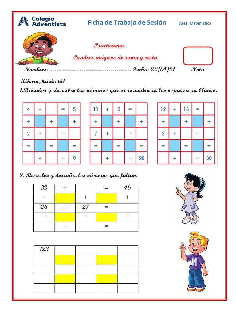 Hojas De Trabajo De Cuadrados Mágicos Cuadro Mágico: Aprendizaje
