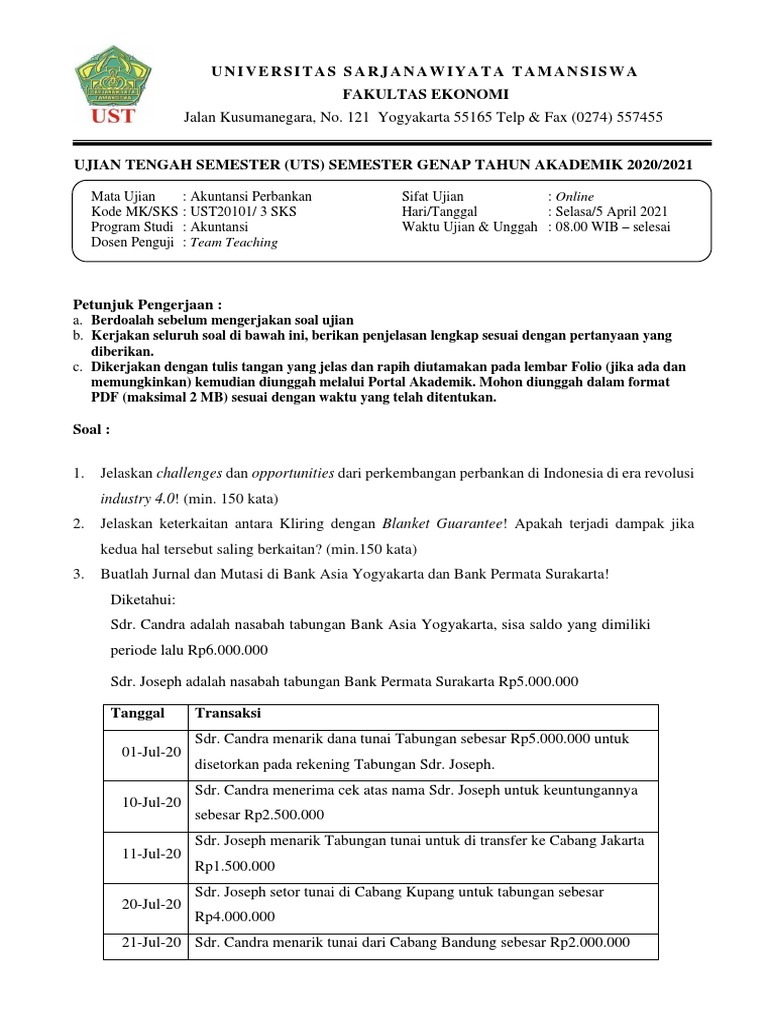 UTS Akuntansi Perbankan 2021 | PDF