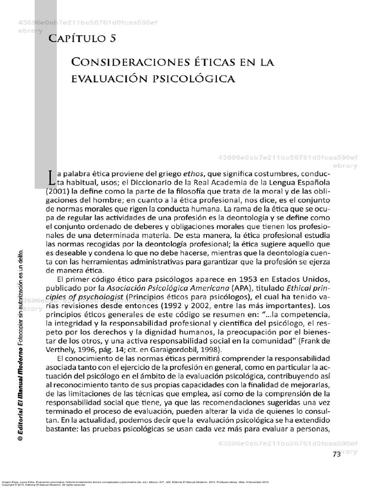 4 Evaluaci - N - Psicol - Gica - CAP 5 Consideraciones Eticas de La ...