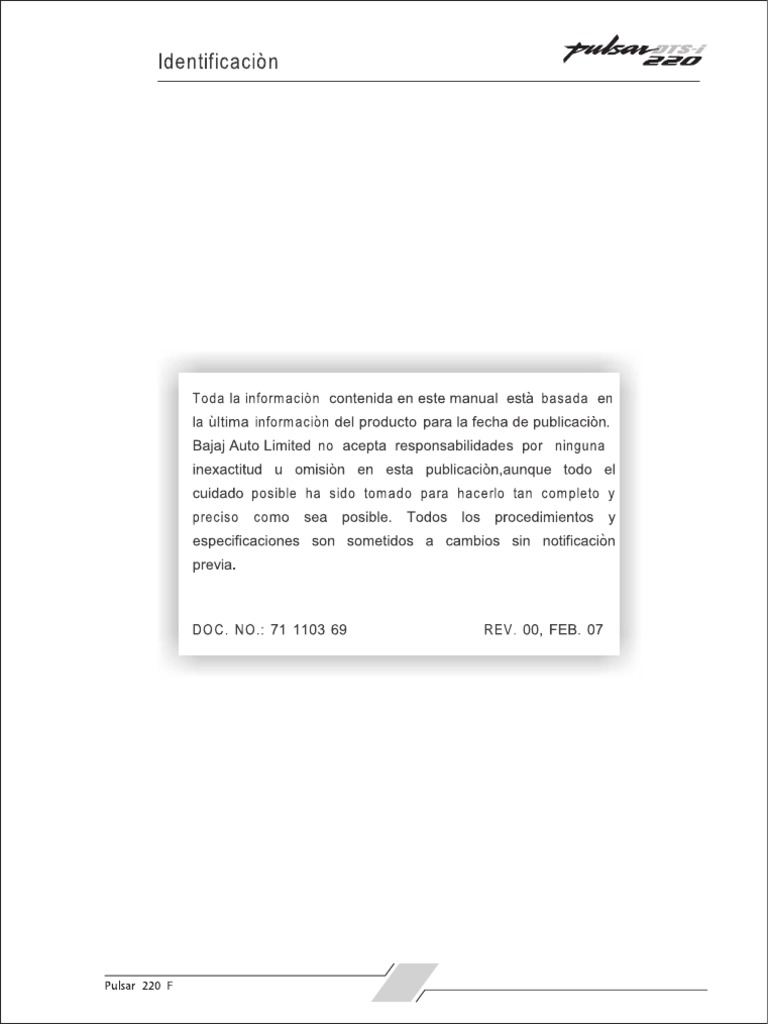 Manual de Servicio Bajaj Pulsar 220 | PDF