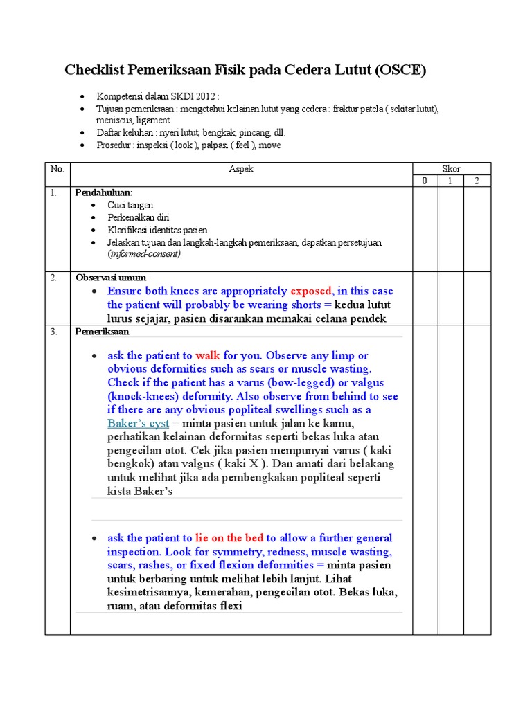Checklist Knee Examination | PDF