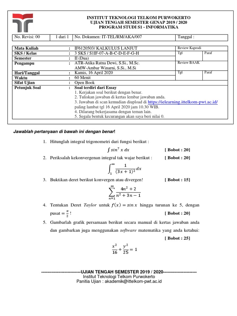 UTS Kalkulus Lanjut Genap 2019-2020 | PDF