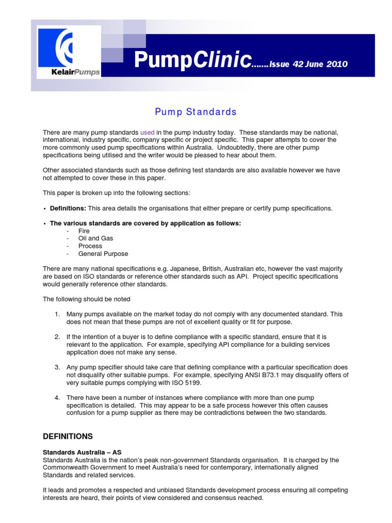 Pump Standards Guide for Industry | PDF | Pump | Mechanical Engineering