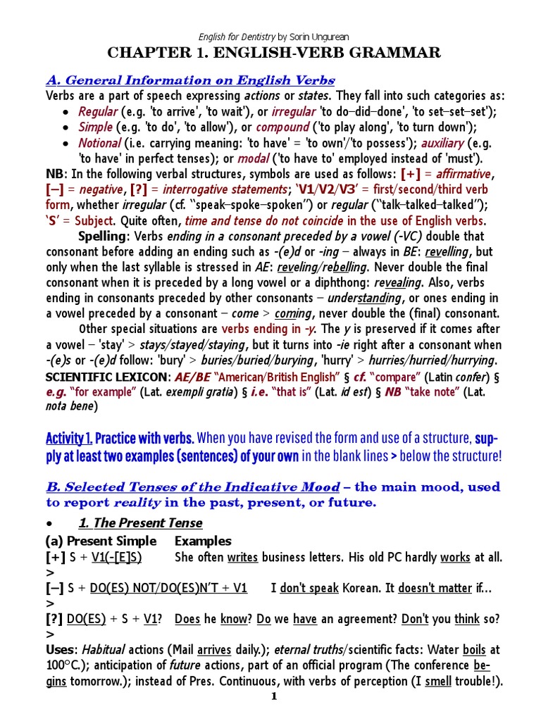 Chapter 1. English-Verb Grammar: A - General Information On English ...