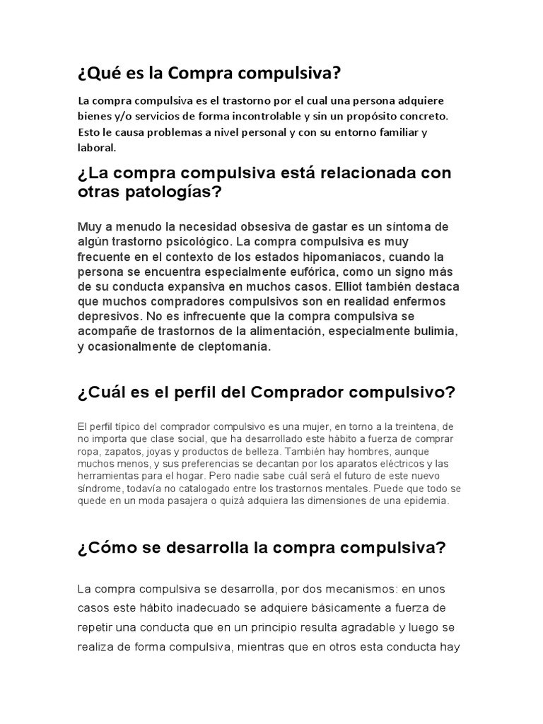 Qué Es La Compra Compulsiva Pdf
