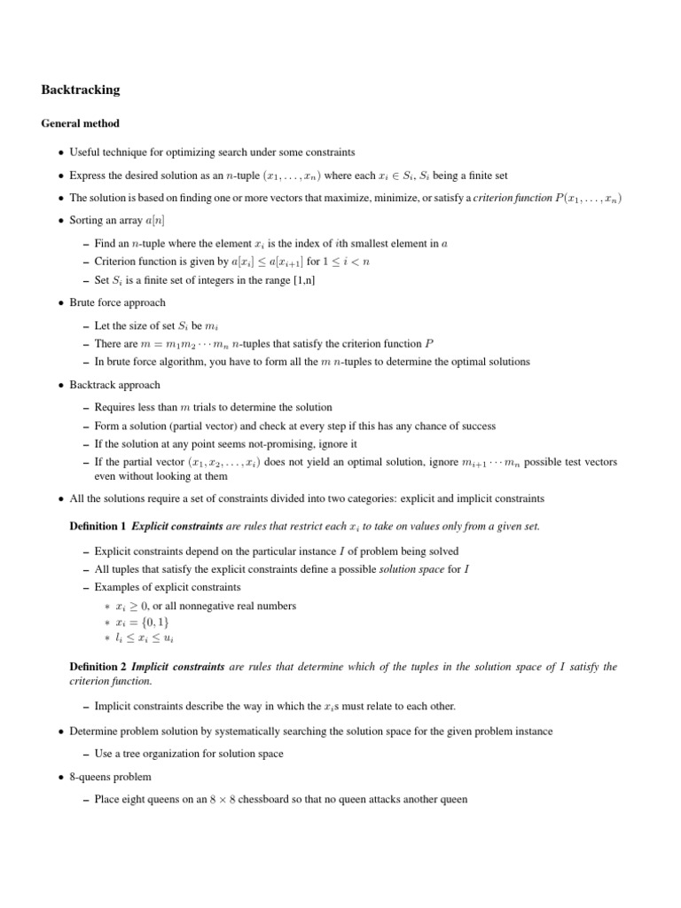 Backtracking | PDF | Vector Space | Algorithms And Data Structures Backtracking | PDF | Vector Space | Algorithms And Data Structures