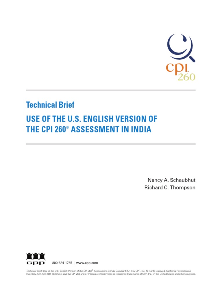 Technical Brief Use of The U.S. English Version of The Cpi 260 ...