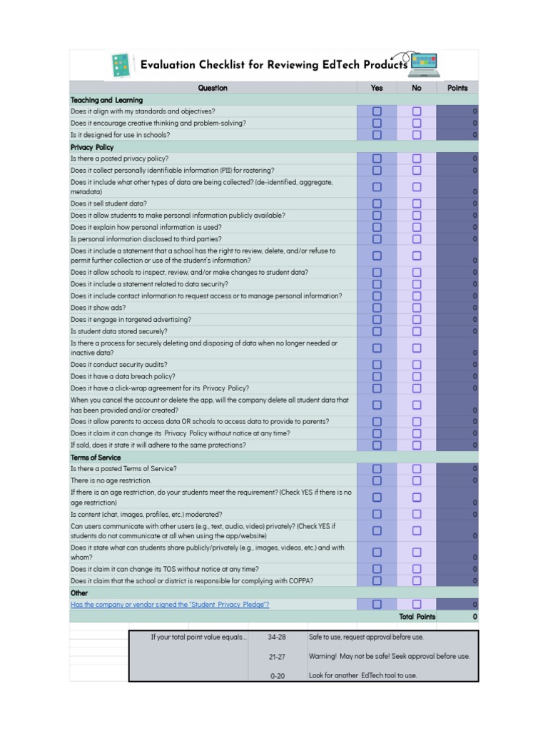 Evaluation Checklist - Sheet1 | PDF | Privacy | Computer Security