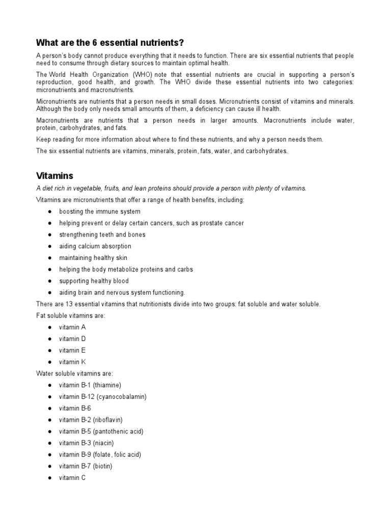 6 Essential Nutrients | PDF | Nutrients | Vitamin