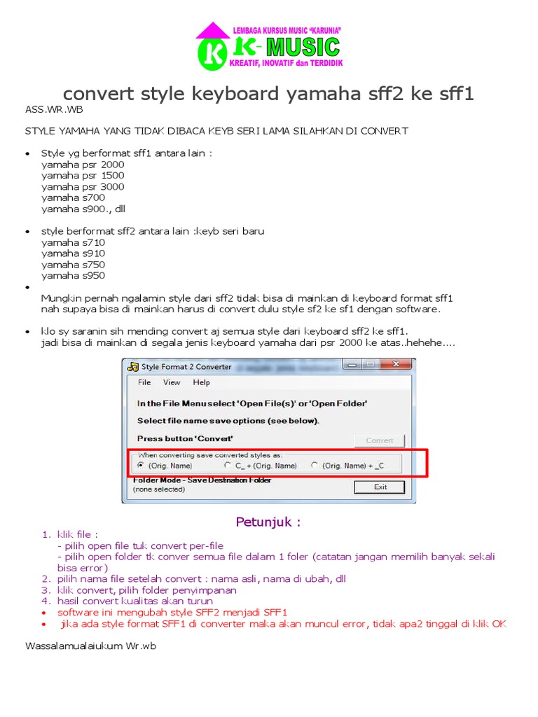 Konversi Style SFF2 ke SFF1 Yamaha | PDF