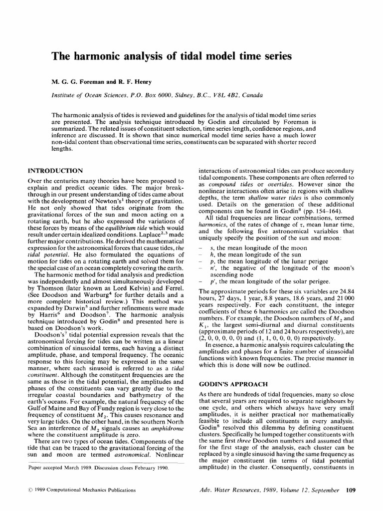 The Harmonic Analysis of Tidal Model Time Series: M. G. G. Foreman and ...