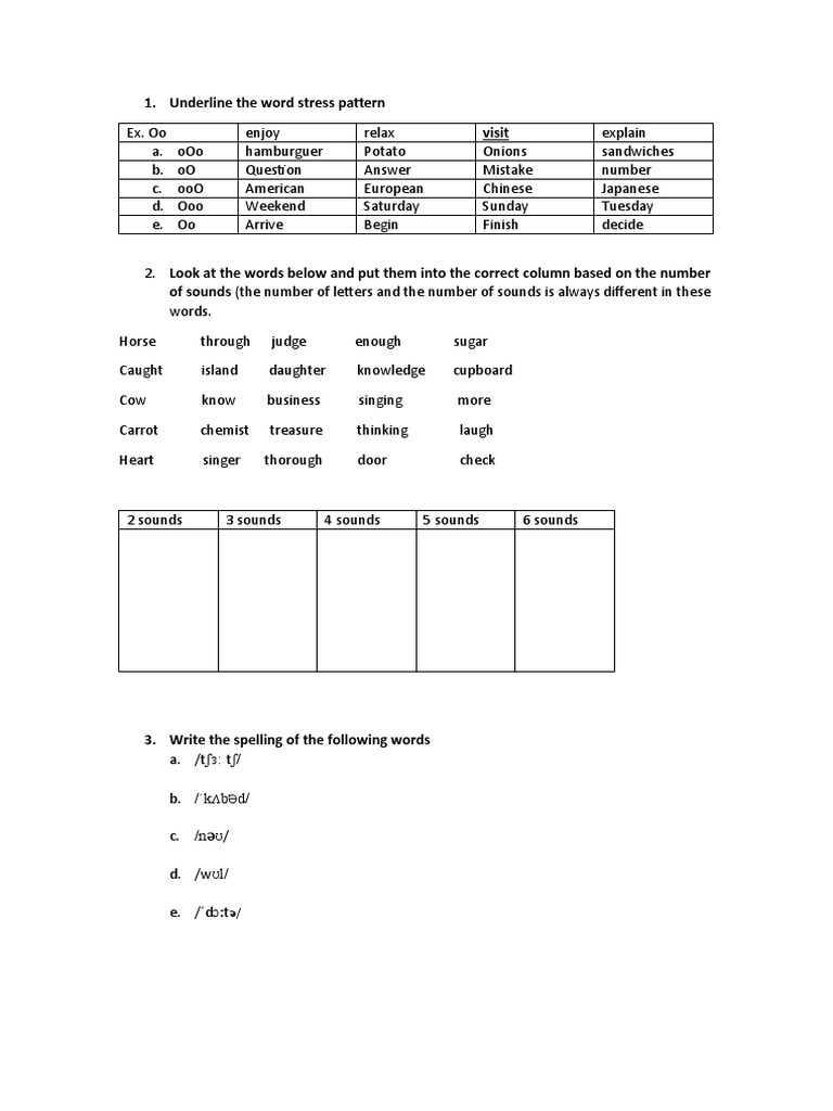 An Exercise in Phonetic Transcription: Exploring Stress Patterns, Vowel ...