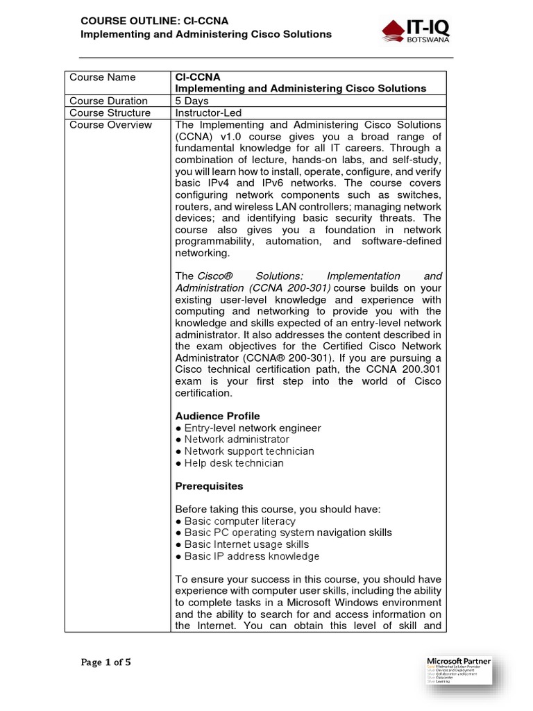 Course Outline: Ci-Ccna Implementing and Administering Cisco Solutions ...