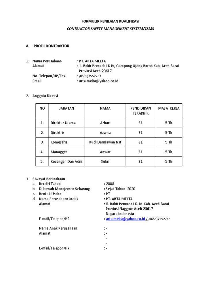 Formulir Prakualifikasi CSMS | PDF