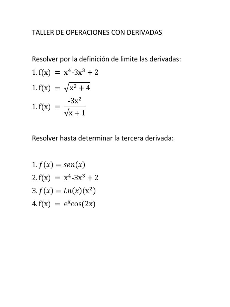Taller de Operaciones Con Derivadas | PDF