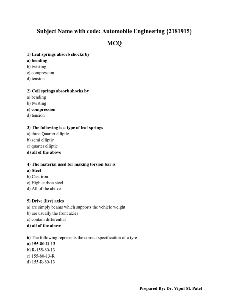 Automobile Mcqs | PDF | Clutch | Ignition System
