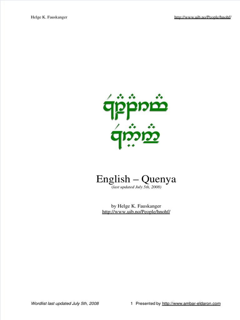 English-Quenya Dictionary Overview | PDF | Middle Earth | J. R. R. Tolkien