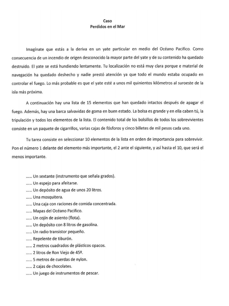 Ejercicio Perdidos en El Mar | PDF