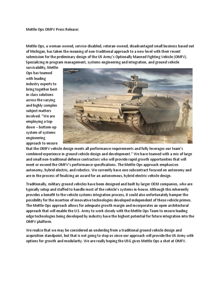 Mettle Ops OMFV Press Release | PDF