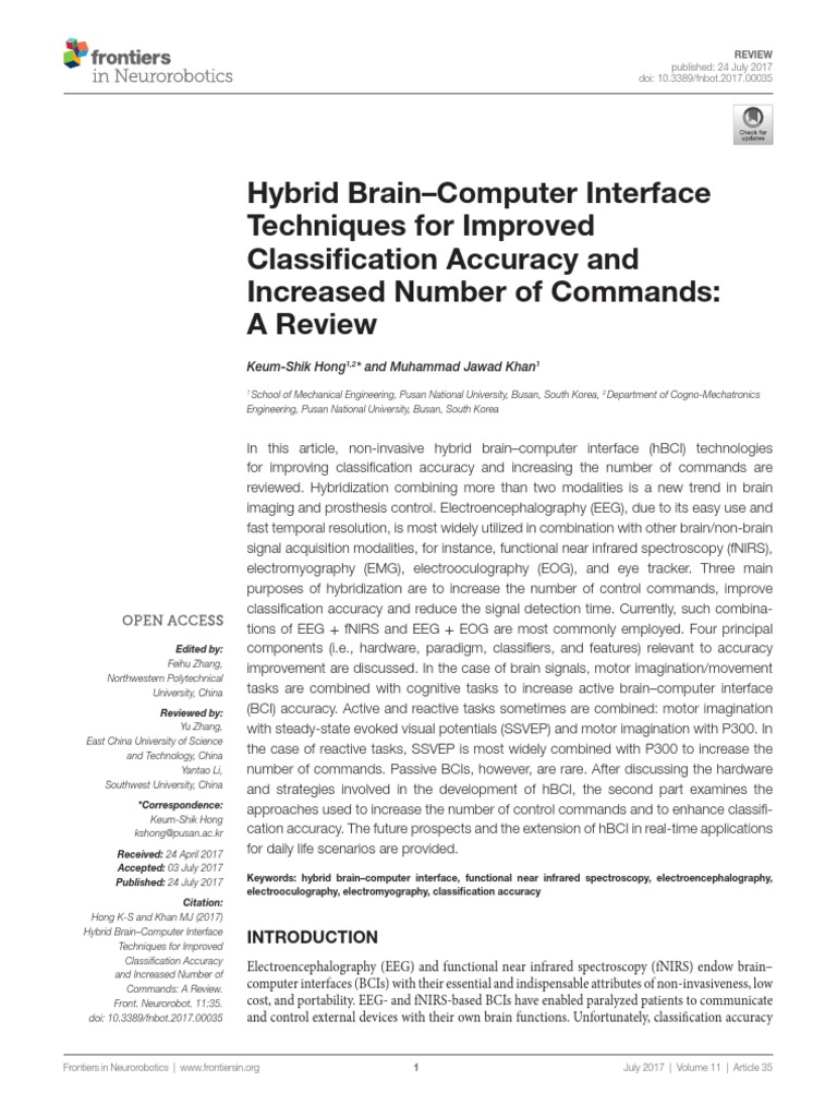 Hybrid Brain-Computer Interface Techniques For Improved Classification ...