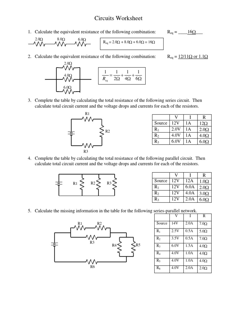 Circuits Worksheet Solution | PDF | Series And Parallel Circuits ...