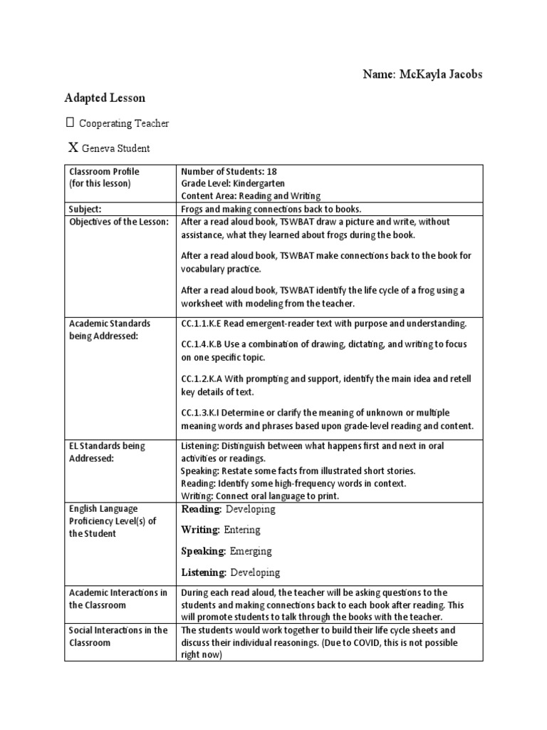 Esl Adapted Lesson 1 | PDF | Lesson Plan | Books