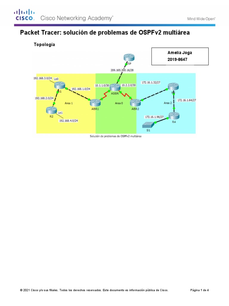10.2.4.3 Packet Tracer - Troubleshoot Multiarea OSPFv2 | PDF | Enrutador (Computación ...
