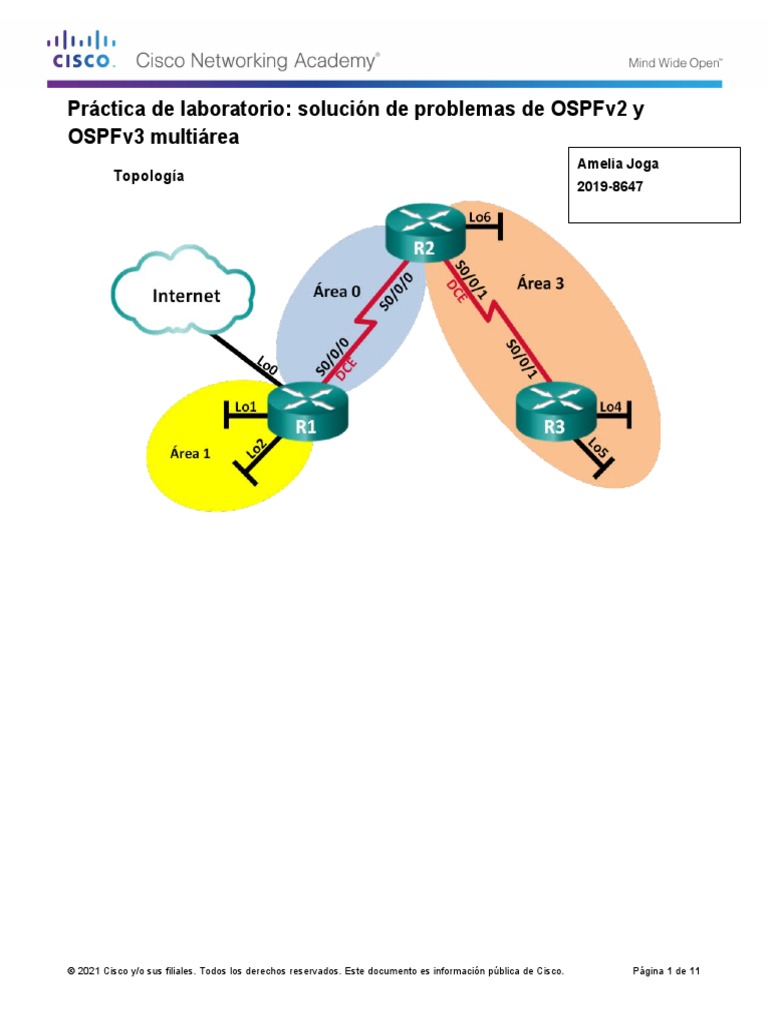 10.2.4.5 Lab - Troubleshooting Multiarea OSPFv2 and OSPFv3 | PDF | Enrutador (Computación) | Yo Pv6