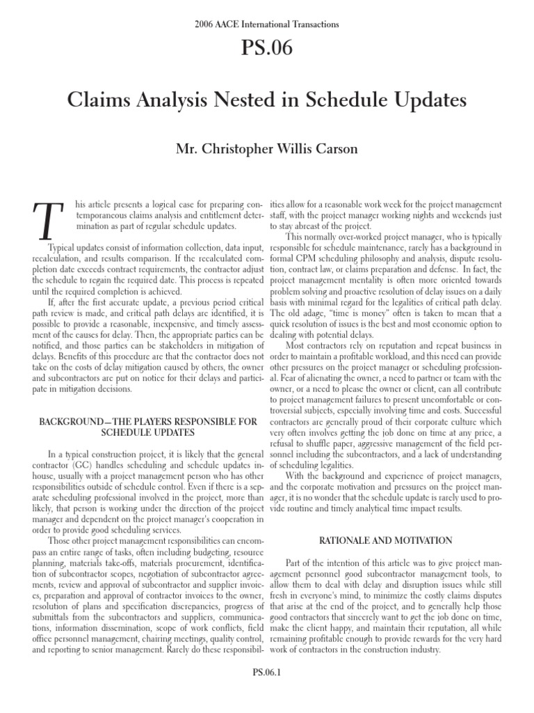 Claims Analysis in Schedule Updates | PDF | Project Management | Risk