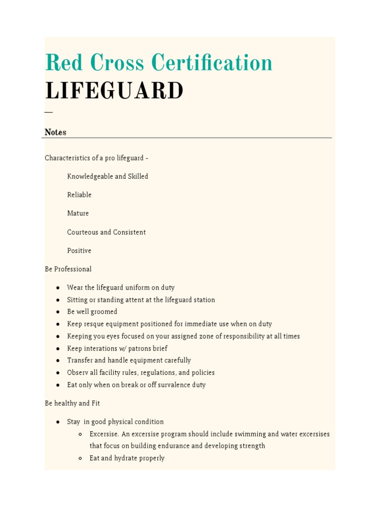 Lifeguard Ceritfication Notes | PDF | Sunscreen | Occupational Safety ...
