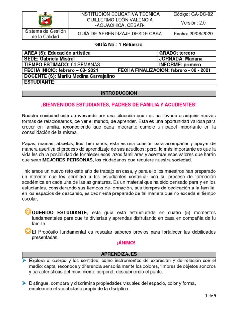 Guía de Arte para Tercero en Casa | PDF | Composición (artes visuales ...