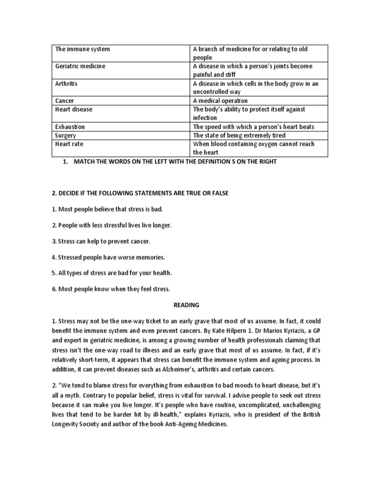 Stress Reading Comprehension | PDF | Stress (Biology) | Cancer