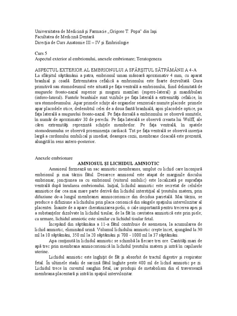 Curs 5 Amnios, Sac Vitelin, Alantoida, Teratogeneza | PDF