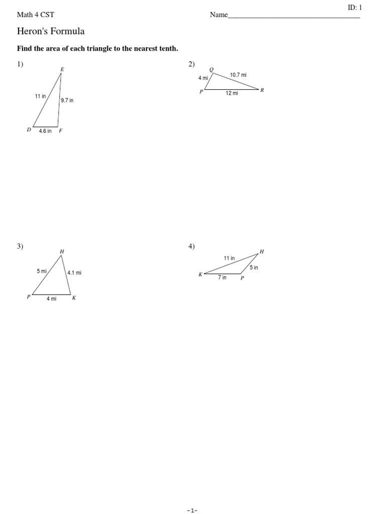 Heron's Formula Worksheet | PDF | Euclidean Plane Geometry | Numbers