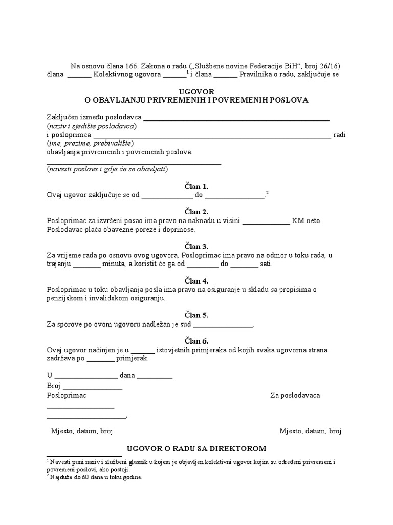 Ugovor o Obavljanju Privremenih I Povremenih Poslova | PDF