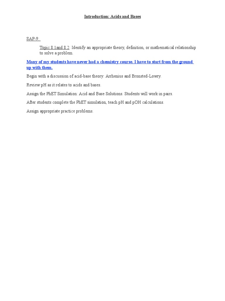 Acid-Base PhET Simulation Guide | PDF | Acid | Ph