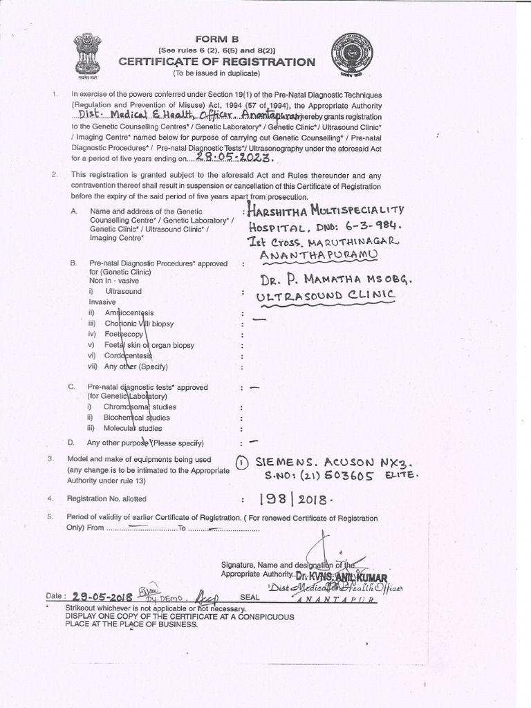 153 PCPNDT Registration Certificate | PDF