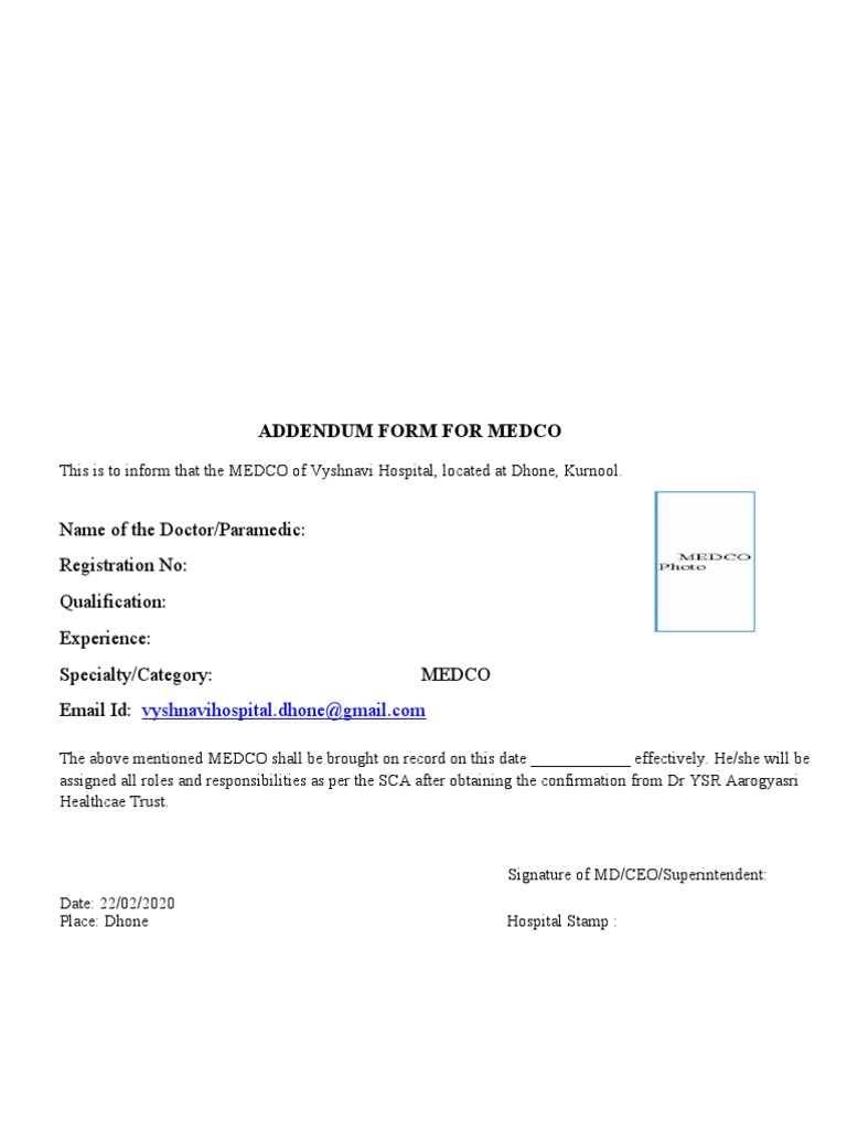 Addendum Form For MEDCO in Rs.100 Stamp Paper | PDF