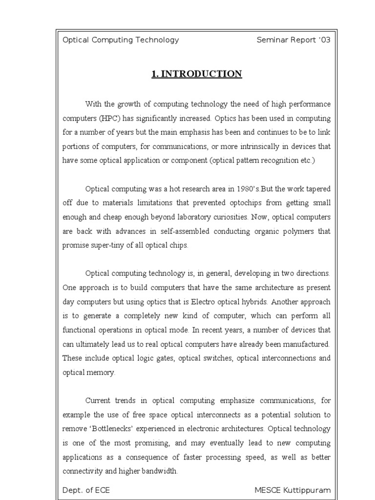 Optical Computing Seminar Report | PDF | Laser | Wavelength Division Multiplexing
