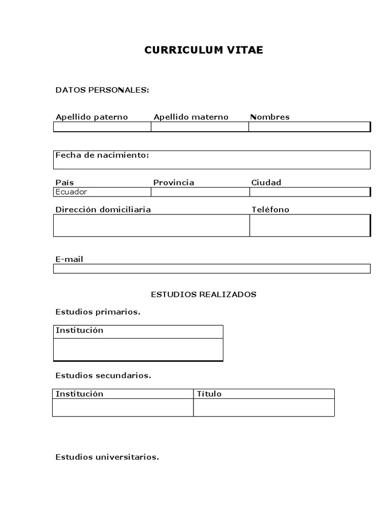 Cv En Blanco Imprimible Para Rellenar Plantillas De Curriculum Vitae