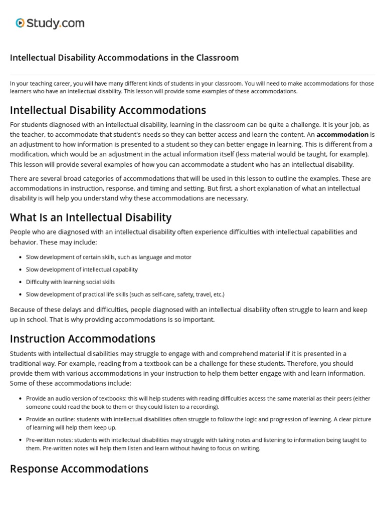 Lesson 4 - Intellectual Disability Accommodations in The Classroom ...