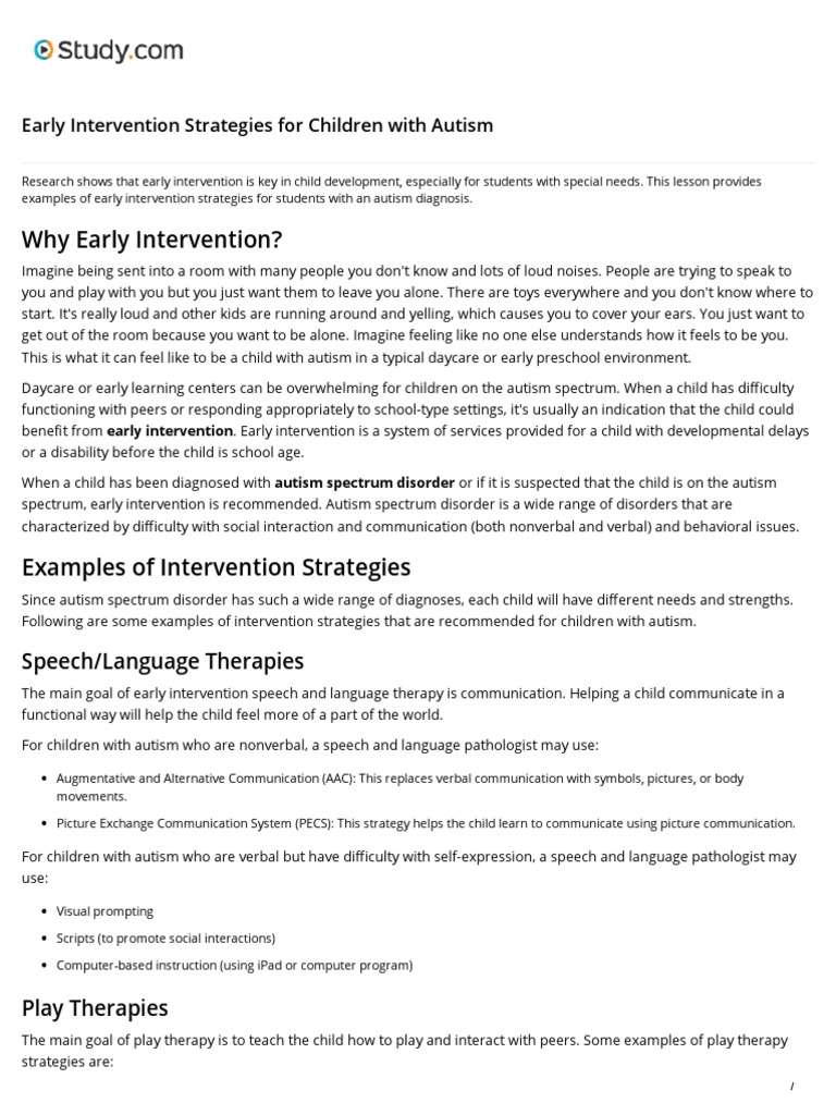 Lesson 1 - Early Intervention Strategies For Children With Autism | PDF ...